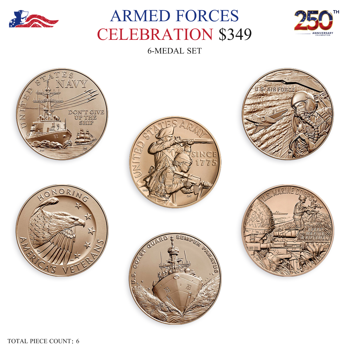 250th Anniversary - Armed Forces Celebration - 3-Medal Set - United ...